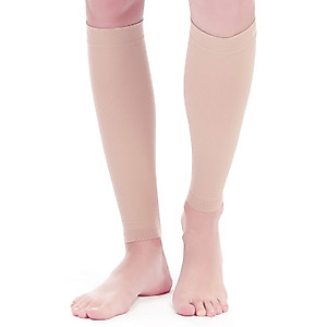 BSERA Calf Compression Sleeve Women, 2 Pairs 15-20mmHg Calf Support Footless Compression Socks Stockings for Shin Splints, Varicose Veins, Recovery (Nude/Skin, Large)