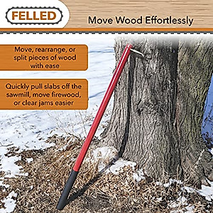 Felled Hookaroon Tool - 48in Log Roller Lifter with Aluminum Handle for Moving Firewood or Pulling Slabs Off The Sawmill