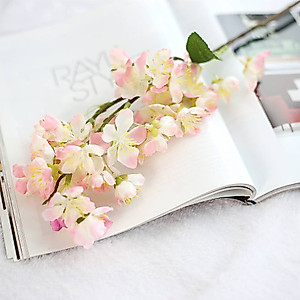 Artificial Flowers, Fake Flowers Silk Artificial Cherry Blossom Bridal Wedding Bouquet for Home Garden Party Wedding Decoration 3 Pcs (Red & Light Pink)