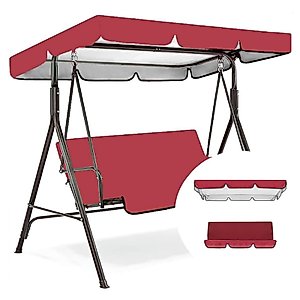 Garden Swing Canopy Replacement with Seat Cushions,Waterproof Outdoor Swing Chair Top Cover, Windproof 210D Oxford 2-3 Seater Patio Hammock Protection Covers (Size:56x47x7inch/142x120x18cm,Color:Red)