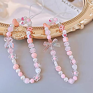Showkanbay Phone Charms Strap,Pink Cute, Aesthetic Love Phone Chain Girl, Pearl Beaded Phone Lanyard Jewelry(strawberry)