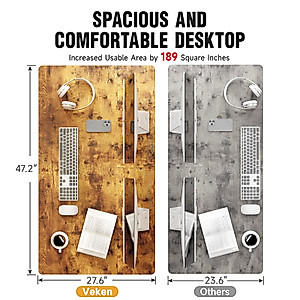 Veken Wider 47.2x27.6 Inch Whole Piece 1-Inch Thick Standing Desk with Side Storage Pocket, Electric Adjustable Height Rising Table, Ergonomic Office Computer Desks for Workstation,Study,Gaming,Brown