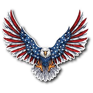 Pack of 2 Bald Eagle American Flag Sticker Decal for Car Truck Window Bumper Wall - 4" x 3.6" Safe for Vehicle Paint - American Made - Free 3M Peel and Stick Vinyl