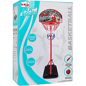 Kids Basketball Hoop Indoor Outdoor Play Adjustable Height 5.8 ft to 8.7 ft Tall Portable Basketball Court Hoops Net with Fillable Base