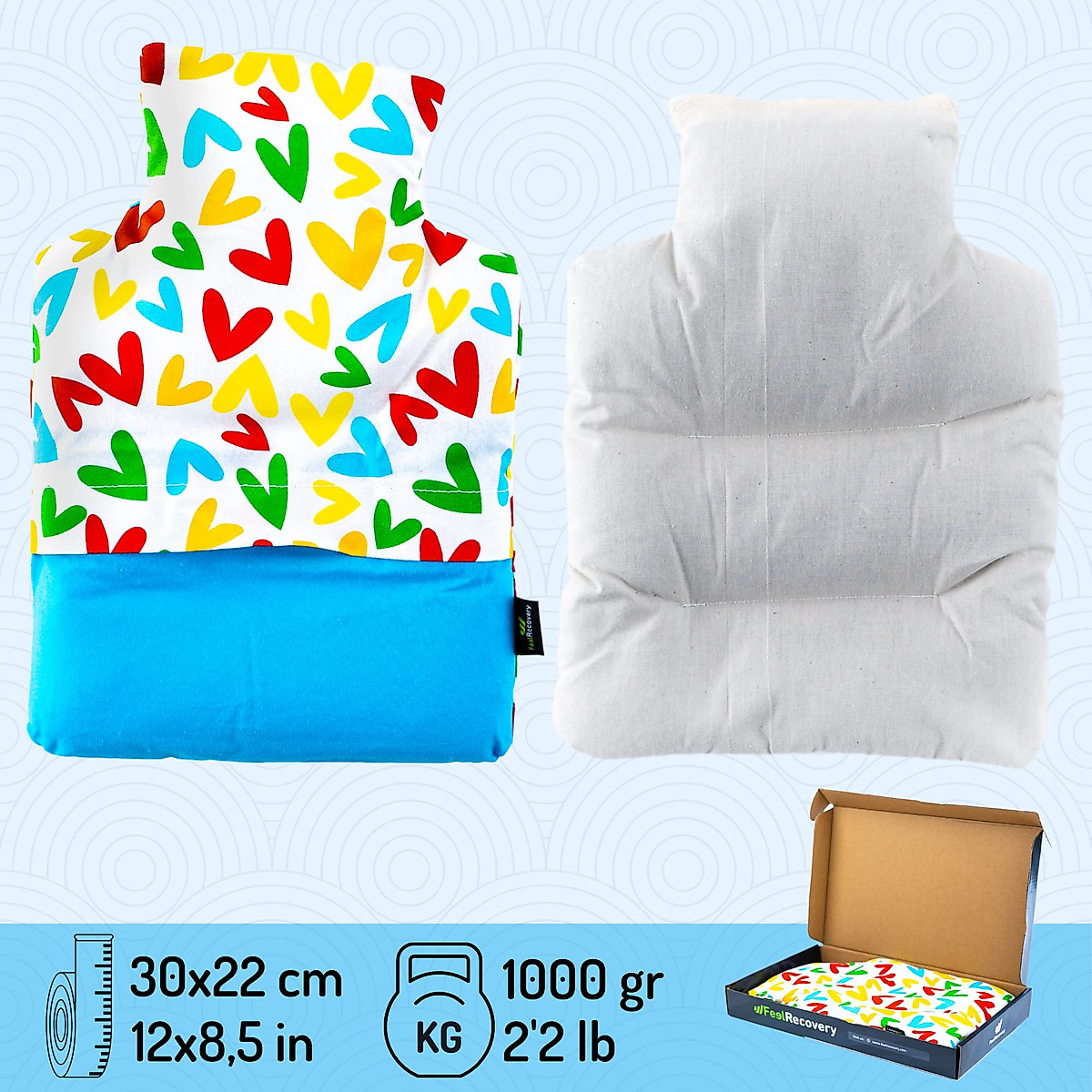 Heating Pads Microwave w/Classic Bottle Shaped - Microwave Heat Pads for Pain Relief (12x8,5 in) - Heat & Cold Pack Microwavable - Washable Cover, 100% Cotton Fabric and Lavender (Hearts)