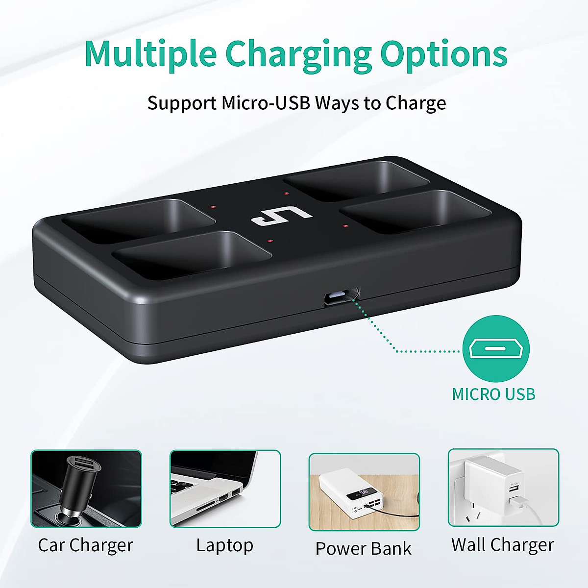 LP Rechargeable 9V Lithium Batteries - 600mAh Long Lasting LI-ion Batteries with Micro USB Charging Station - 4-Pack 9 Volt Batteries