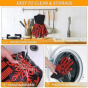 JangBe BBQ Gloves, 1472 Degree F Heat Resistant Grilling Gloves with Fingers Mitts with Gold Non-Slip Oven for Barbecue, Baking, Cooking(1 Pair)