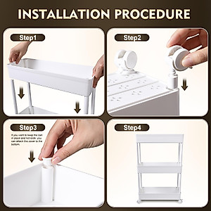 Sikobin 3-Tier Rolling Storage Cart Utility Cart Trolley Mobile Organizer with Lockable Caster Wheels Standing Rack Shelving Unit Organizer Kitchen Bathroom Laundry Room