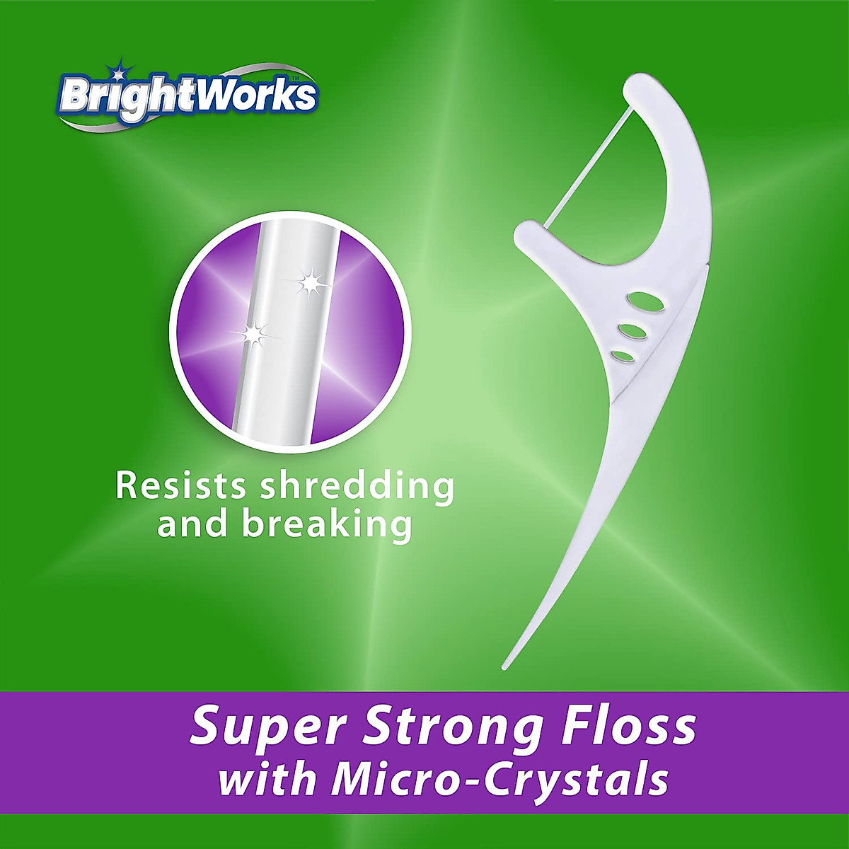225 Piece BrightWorks Fresh Mint + Whitening Dental Flossers with Plant-Based Handles, Super-Strong Floss and Mint-Flavored Floss with Micro-Crystals, 75 Count (Pack of 3)