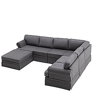Evedy Modern Upholstered Fabric Modular Sectional Sofa, L-Shaped Couch with Removable Ottoman for Living Room, Bedroom or Office, Dark Gray c