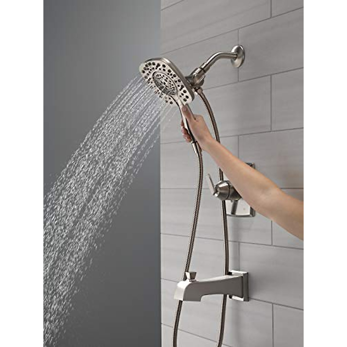 Delta Faucet Ashlyn 17 Series Dual-Function Tub and Shower Trim Kit with 2-Spray Touch-Clean In2ition 2-in-1 Hand Held Shower Head with Hose, Stainless T17464-SS-I (Valve Not Included)