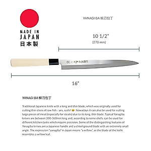 JapanBargain 1559, Extra Long Yanagiba Sashimi Knife Japanese High Carbon Stainless Steel Sushi Chef Knife 270mm, Made in Japan, 10-1/2 inches