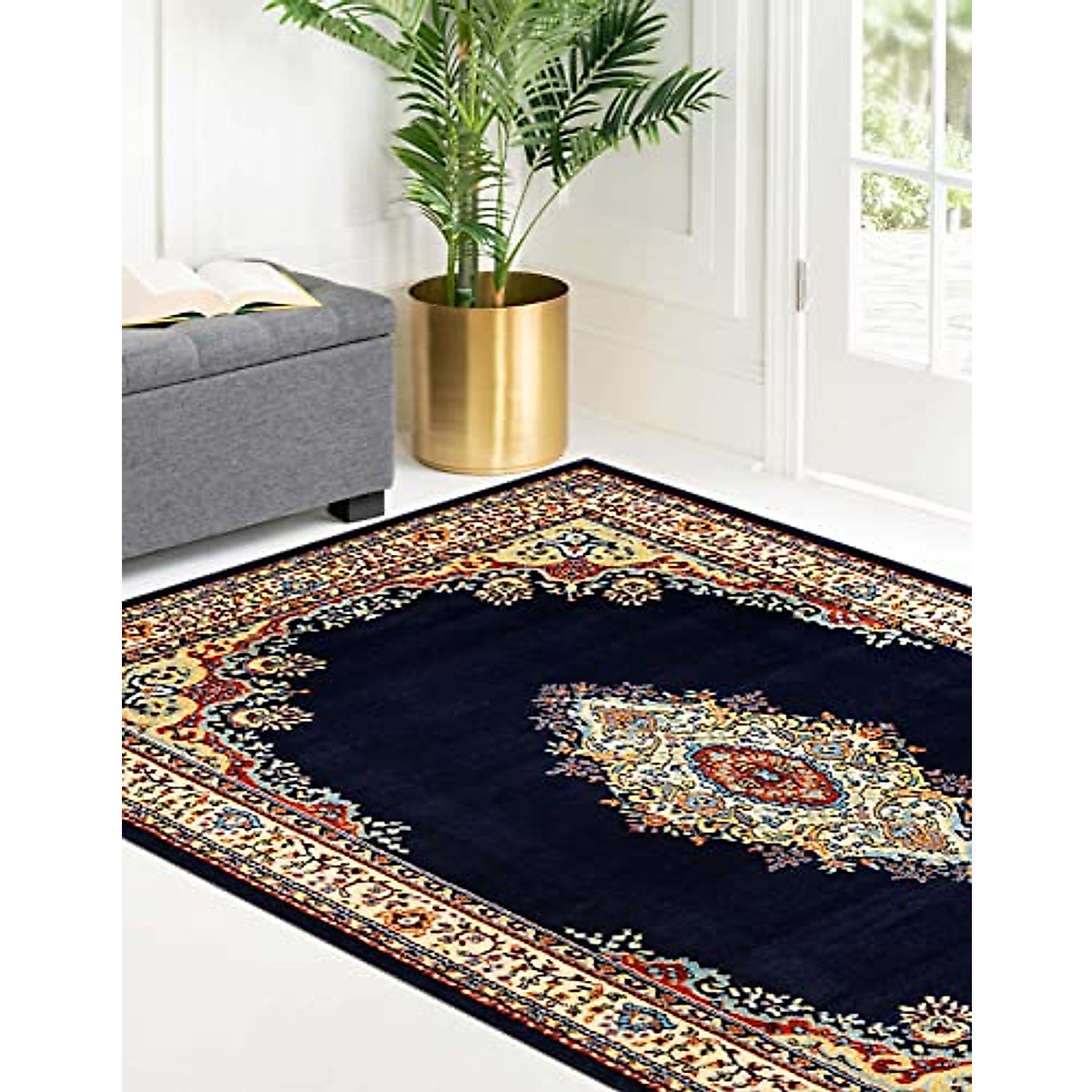 Rugs.com Amaya Collection Rug – 9' x 12' Navy Blue Medium Rug Perfect for Living Rooms, Large Dining Rooms, Open Floorplans