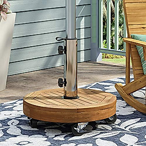 Christopher Knight Home 314641 Ralph Outdoor Umbrella Base, 17.75" D x 17.75" W x 17.00" H, Teak + Stainless Steel
