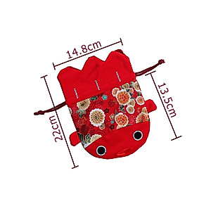 BARbee Red Japanese Chirimen & Kimono Print Fabric Goldfish Drawstring Pouch Coin Dice Purse Cosmetic Jewelry Key Travel Storage Bag Valentine's Day Gift Christmas Gift (Large)