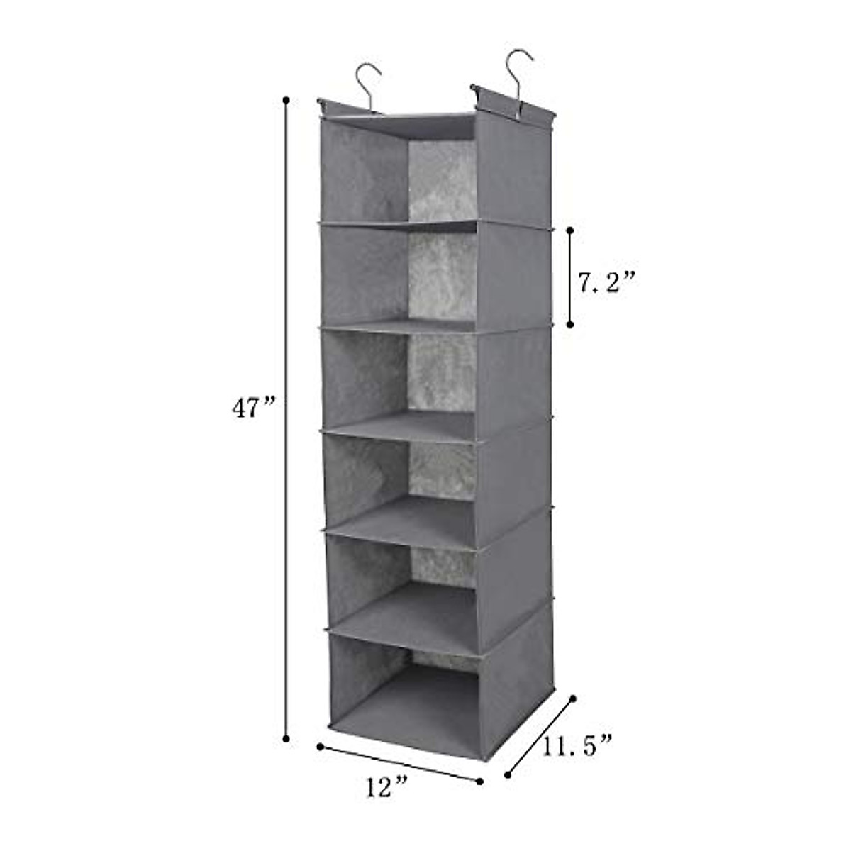 MAX Houser 6 Tier Shelf Hanging Closet Organizer, Closet Hanging Shelf with 2 Sturdy Hooks for Storage, Foldable,Grey and Beige-D3