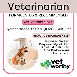 Vet Worthy Hydrocortisone Spray for Dogs - Medicated Itch Relief for Hot Spots, Eczema, Bites, Skin Irritations - Dog Wound Care Spray with Hydrocortisone Acetate and Aloe Vera - 4oz.