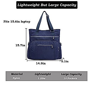 Nawoshow Women Canvas Tote Bag Waterproof Nylon Multi Pocket Shoulder Bags Work Bag Teacher Purse and Handbags (A-Dark Blue)