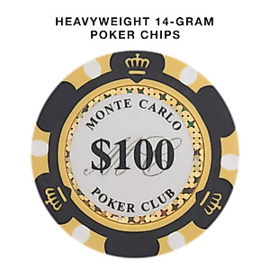 Brybelly Monte Carlo Premium Poker Chips (50-Pack) Heavyweight 14-Gram Clay Composite ($100 Black)