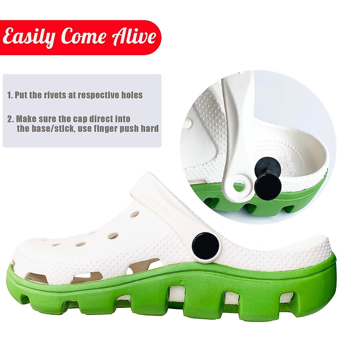 Lopau 10Sets Replacement Rivets for Croc, Replacement Strap Buttons Snap for Clogs EVA Shoes, Rivets Parts for Clog Shoe Strap Repair Kit(Black)