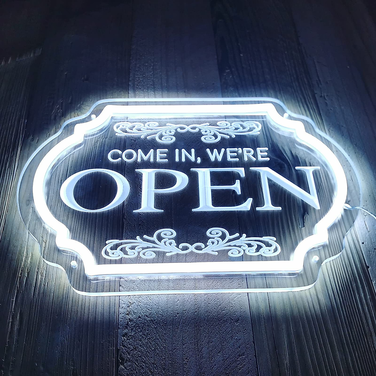 MinIeoh Open Closed LED Neon Sign, 3D Engraved Light Up Wall Door Window Decor Sign, 2PCS/SET, For Business Coffee Beer Salon Studio Bar Restaurants Hotel Office