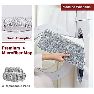 BOSHENG Mop and Bucket with Wringer Set, Hands Free Flat Floor Mop and Bucket, 3 Washable Microfiber Pads Included, Wet and Dry Use, Home Floor Cleaning System, Black and Red