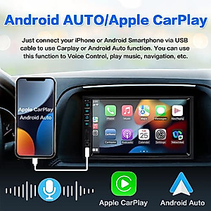 7 Inch Double Din Car Stereo for Apple Carplay & Android Auto with Voice Control,Bluetooth5.2,MirrorLink, Car Radio with Waterproof Front/Backup Camera,Subwoofer,HD Touch Screen SWC/USB/SD AM/FM/AUX