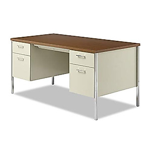 Double Pedestal Steel Desk, Metal Desk, 60w x 30d x 29-1/2h, Cherry/Putty (ALESD6030PC)