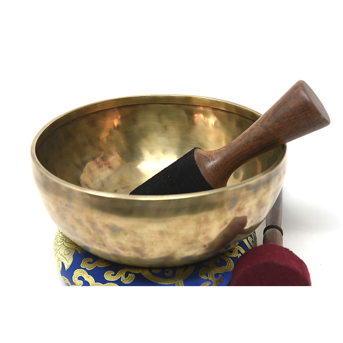 8" Large Hand-hammered Tibetan Singing Bowl for Meditation, Healing, Mindfulness, Relaxation ~ Antique Finished Bowl, Wooden Mallet, drum-stick, Silk Made Cushion