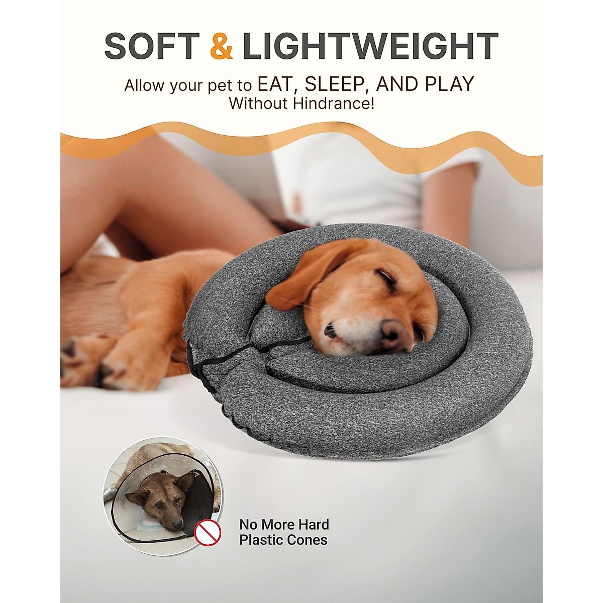 MIDOG Dog Cone Collar for Large Medium Dogs, Soft Inflatable Dog Cone Alternative After Surgery, Adjustable Protective Recovery Cone - Alternative E Collar Does Not Block Vision (Gray, L, Patented)