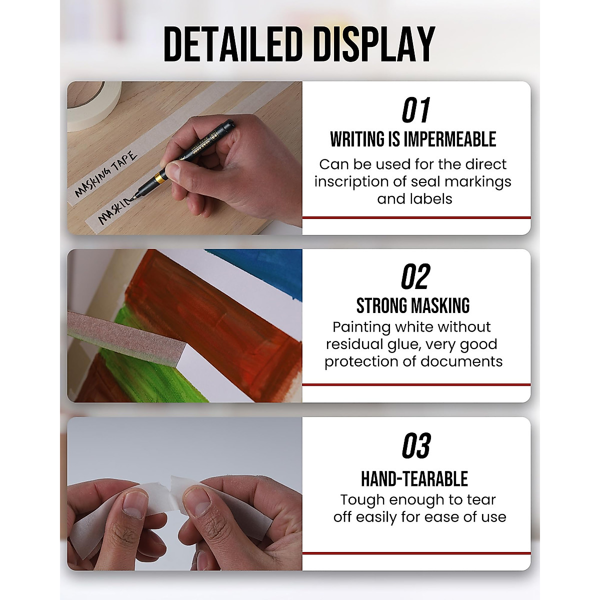 Lichamp Masking Tape 3/4 inch, 4 Pack General Purpose Masking Tape Beige, White Masking Paper for Painting, Arts, Crafts, 3/4 inch x 55 Yards x 4 Rolls (220 Total Yards)