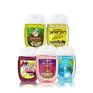 Bath and Body Works Anti-Bacterial Hand Gel 5-Pack PocketBac Sanitizers, Assorted Scents, 1 fl oz each