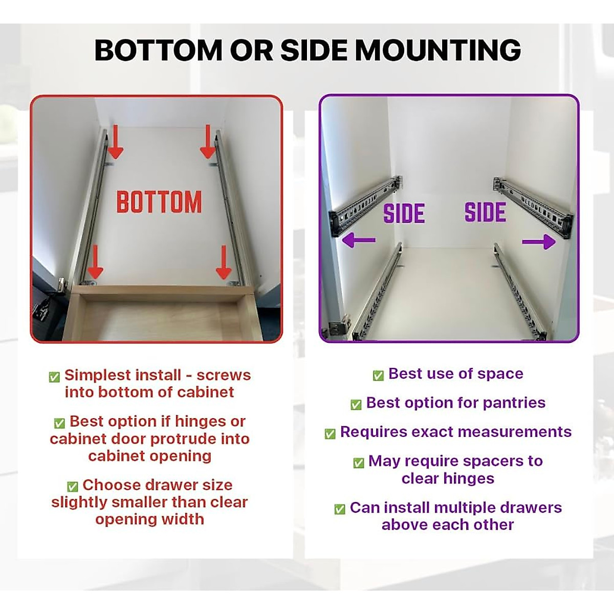 Sublime Design | Pull Out Tray | Side Mount | Baltic Birch Drawer for Kitchen Cabinets | Slide Out Shelves | Roll Out Cabinet Organizer (27" Wide)