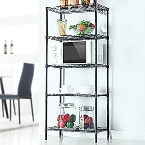 samanoya 5-Shelf Adjustable Industrial Storage Wire Shelving Unit with Hook,Heavy Duty Utility Layer Rack Organizer for Kitchen,Steel Organizer Metal Rack - Chrome - (21.25 x 11.42 x 59.06)