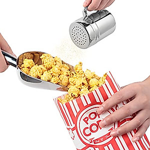 302 Pieces Popcorn Machine Supplies Bundle Includes Stainless Steel Popcorn Scoop, Popcorn Seasoning Dredge Shaker, 300 Pcs 1 oz Popcorn Bags for Home Kitchen Theater Movie Use