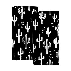 XOLLAR Bath Hand Towel for Bathroom Black White Cactus 2 Pieces Decorative Fingertip Towels Soft Absorbent Kitchen Dish Face Drying Cloth 30 x 15 inch Quick Dry