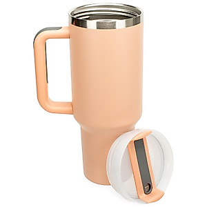 Elanze Designs I Drink Coffee Like A Gilmore Girl 40 oz. Stainless Steel, Large Water Bottle Coffee Mug, Spill &amp; Leak Resistant, Thermal Travel Tumbler with Handle, Lid &amp; Straw, Peach