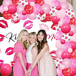 81Pcs Kiss the Miss Goodbye Bachelorette Decorations, Hot Pink Balloon Garland Arch Kit with Kiss the Miss Goodbye Backdrop Red Lips Balloons for Hen Party Bridal Shower Party Suppiles