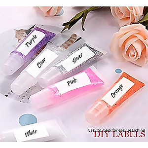 AMORIX 50PCS 20ml Lip Gloss Tubes Clear Empty Lip Balm Containers Refillable Soft Cosmetic Squeeze Tubes for DIY Lipgloss Base, Glitter, Flavoring Oil with 2 x Syringes + Tag Labels Stickers
