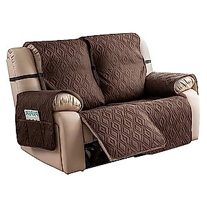 Genina Recliner Loveseat Cover Non-Slip, Sofa Cover for Reclining Couch 2 Seat, Loveseat Covers Double Recliner Furniture Protector Cover with Elastic Straps for Pets (Chocolate, Recliner Loveseat)
