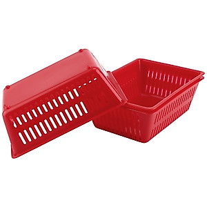 SHEUTSAN 30 Pack Small Red Storage Baskets, 6.1 x 4.5 x 2.3 Inch Mini Plastic Storage Baskets, Rectangular Plastic Tray Organizer for Home, Office