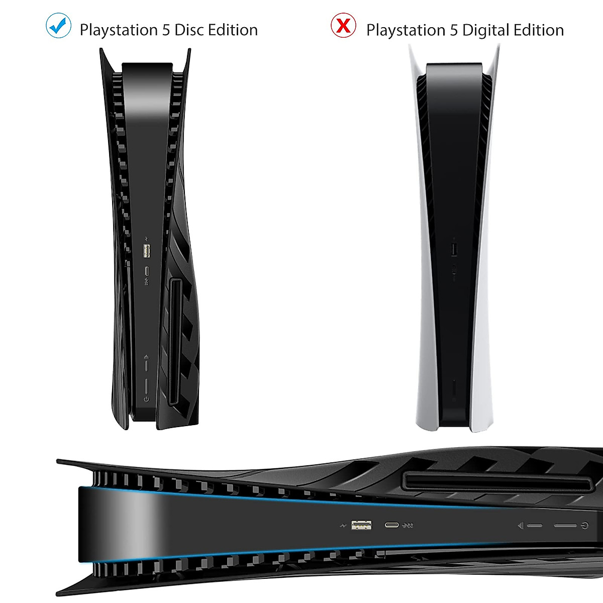 Mooroer PS5 Cover Plates for PS5 Console, PS5 Face Plates with Hard Shell Protective Panels for PS5, Anti-Scratch Waterproof Replacement FacePlate Cover for PlayStation 5 Console Disc Edition, Black