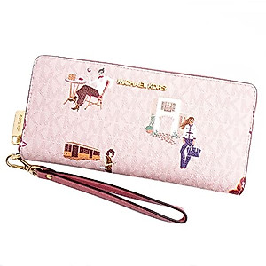 Michael Kors Jet Set Girls Large Zip Around Continental Wristlet Wallet MK Signature (Dark Powder Blush)