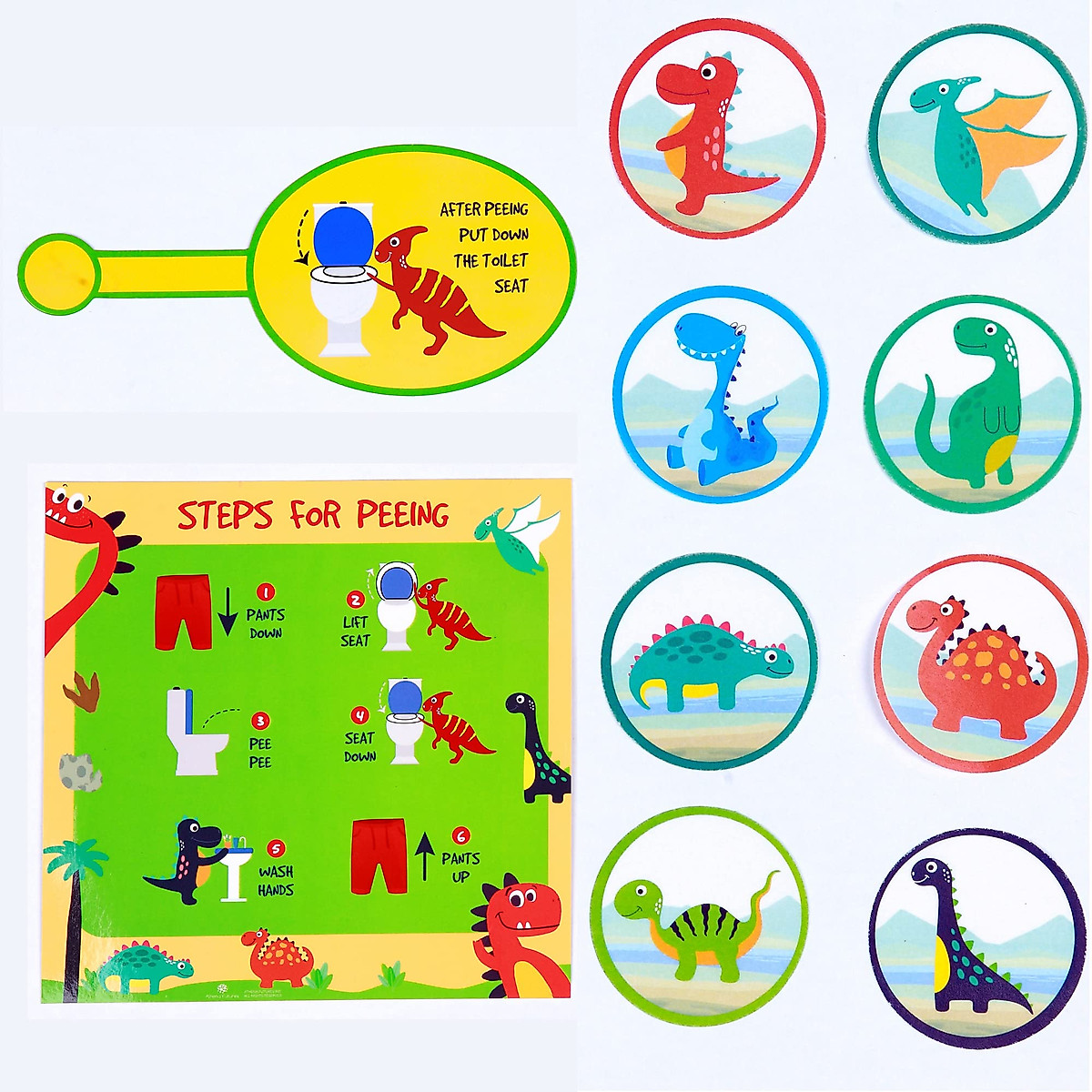 ATHENA FUTURES Dinosaur Potty Training Toilet Targets - 2" Water Soluble, Flushable Urinal Paper Cards for Toddlers, Boys - Kids Trainer Kit with Lift Lid Sticker and Peeing Chart - 80 Targets