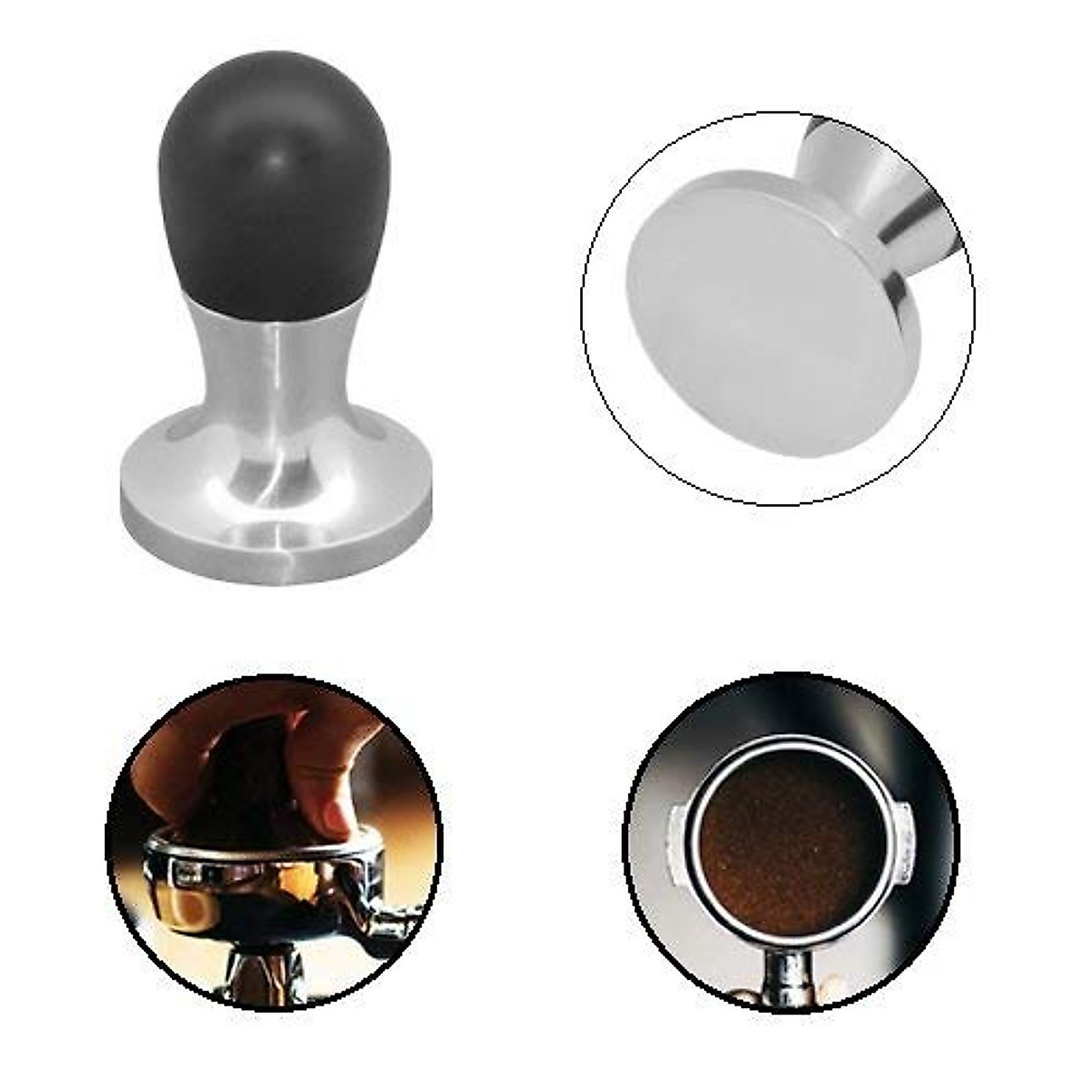 Krome Dispense 53 mm Stainless Steel Round Handled Krometamp Coffee Tamper, Barista Flat Base Style- C2279