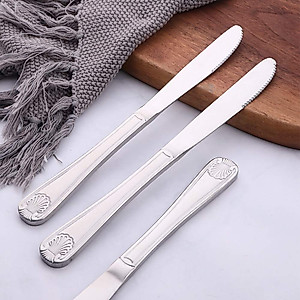 Dinner Knives Shell Pattern Table Knife 8.94 Inch Stainless Steel Flatware Set for Restaurant/Catering, BUY&USE Commercial Quality Silverware Pack of 12