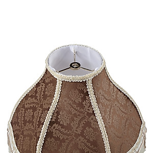 Aspen Creative 30333, Handsewn Scallop Dome Traditional Spider Fringe Lamp Shade/Brown Jacquard Textured Fabric, 5" Top x 13" Bottom x 9-1/2" Slant