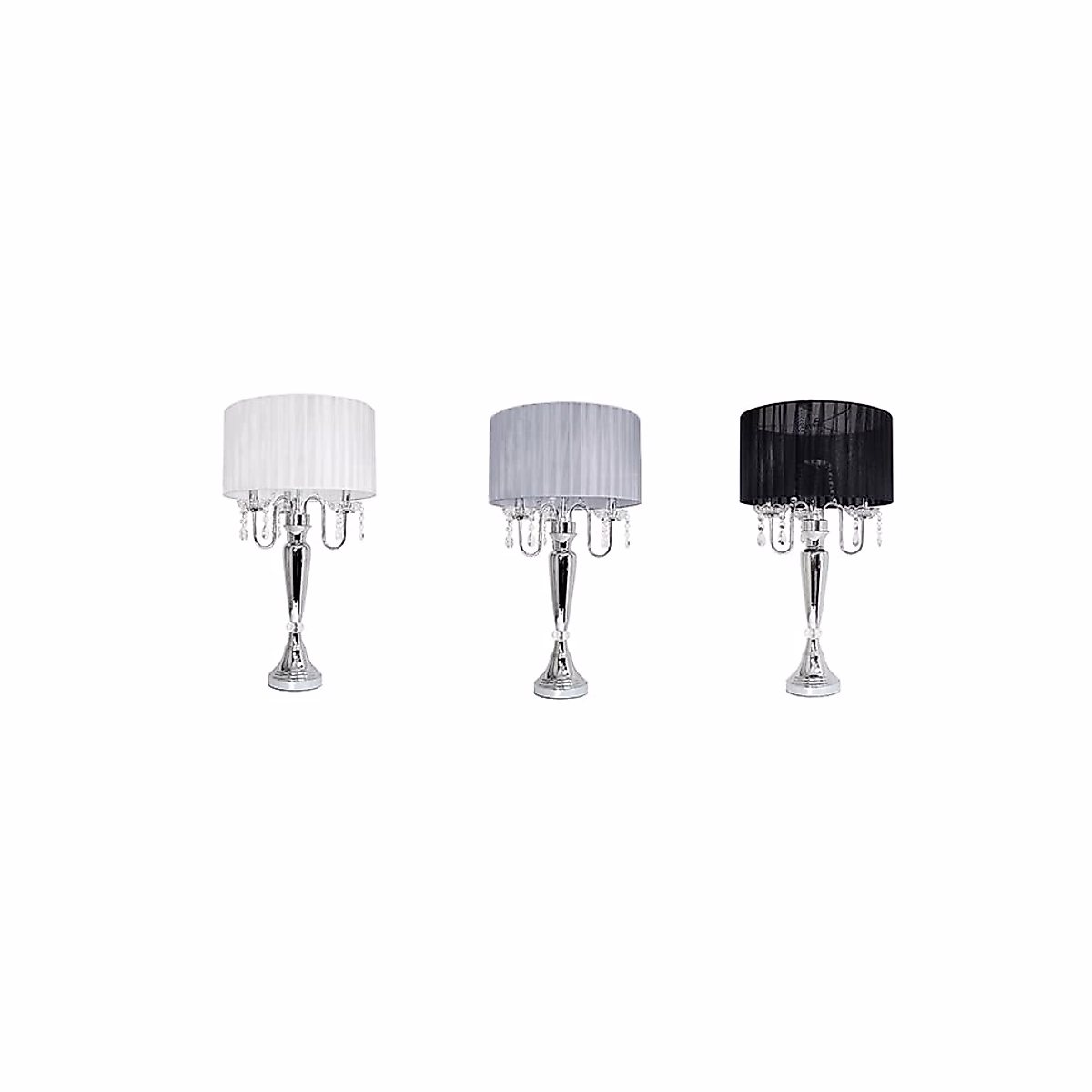 Elegant Designs LT1034-WHT Trendy Sheer Table Lamp with Hanging Crystals and Sheer Shade, White