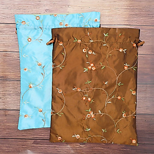 Ouyatoyu 4pcs Embroidered Silk Flower Design Jacquard Travel Bag, Laundry Bags Shoe Bags, Lingerie Bags Underwear Bags for Travel Storage for Men Women Washable Cloth Shoe Bags