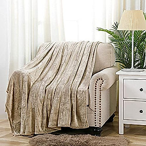 BOURINA Fleece Blanket Flannel Throw Blanket (Beige,Throw Size) Lightweight Cozy Microfiber Blanket for Sofa, Couch, Bed, Camping, Travel, 50x60 inches